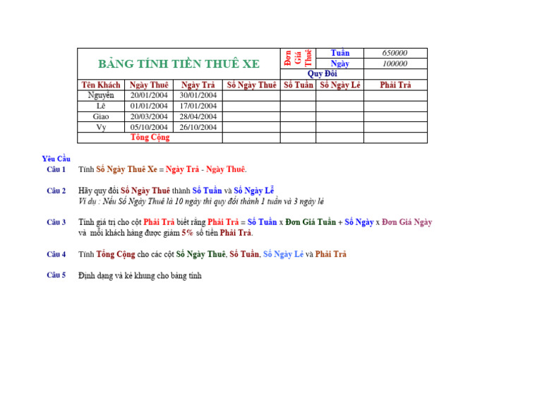 Bai tap thuc hanh Excel 2 | PDF
