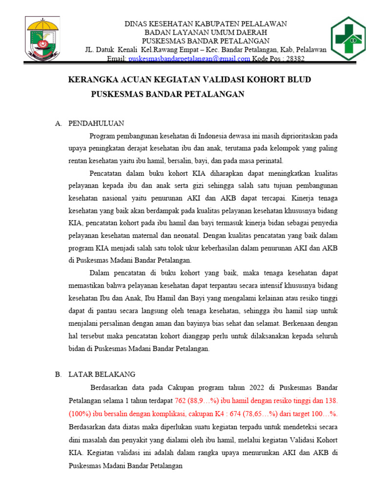 KAK VALIDASI KOHORT Ok - Docx. Fix | PDF | Kesehatan Holistik