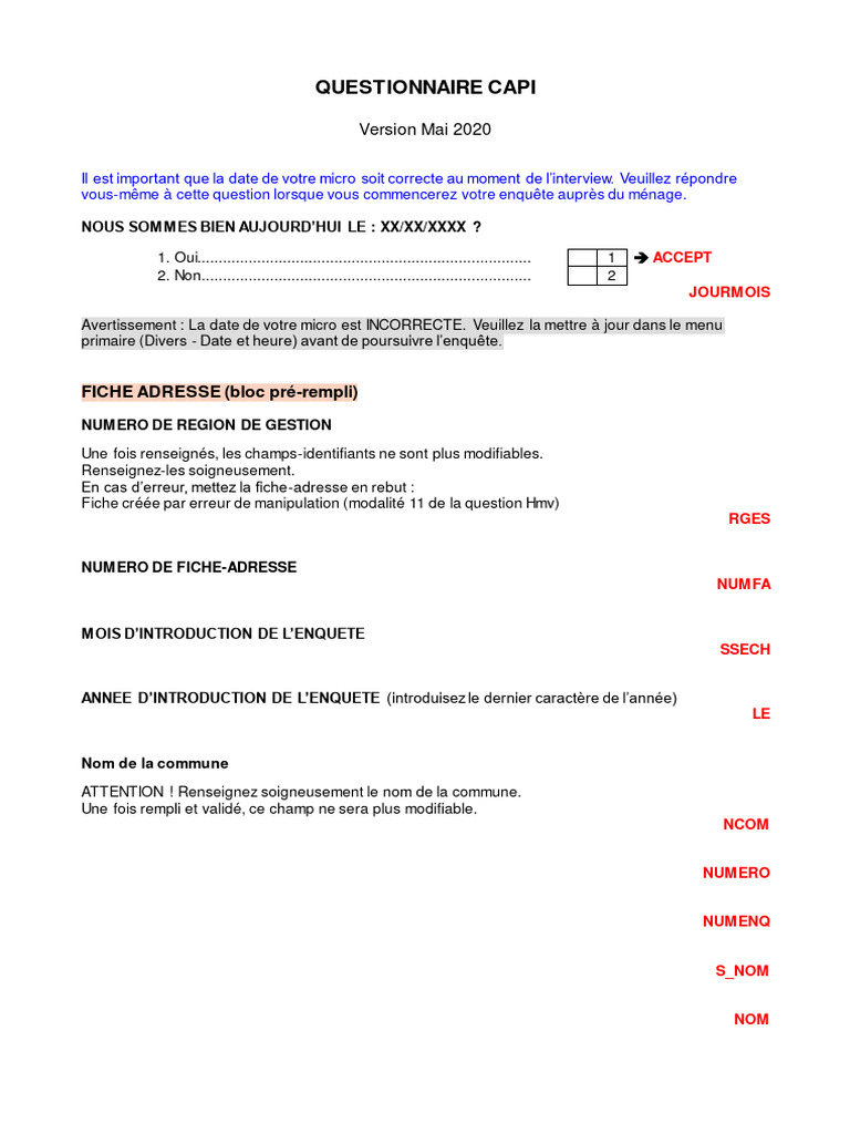 Questionnaire CAPI pour enquête Insee | PDF | Pourcentage | Logement