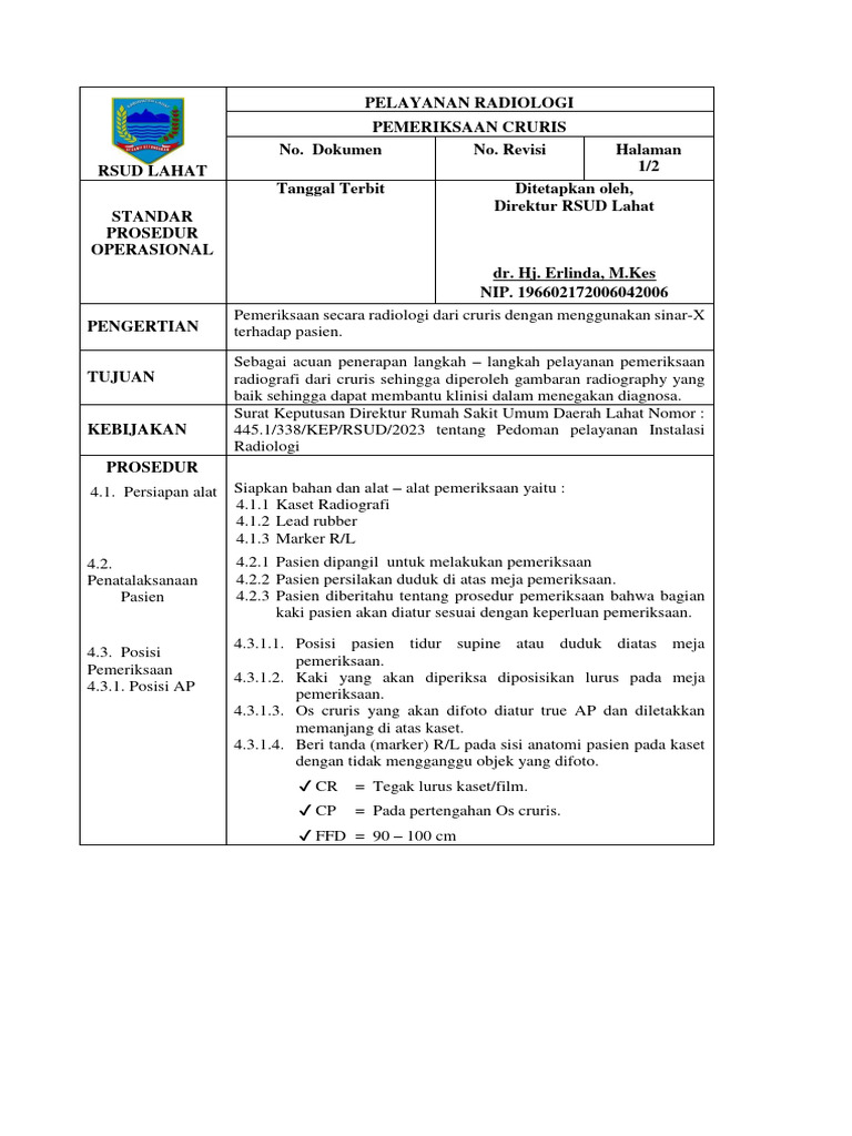 SPO 033 PROTAP PEMERIKSAAN CRURIS 1 (Contoh Yg Benar) | PDF