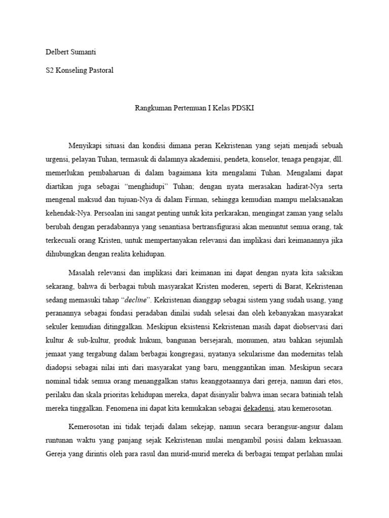 Rangkuman I Pertemuan Kuliah Pendidikan Dasar Suara Kebenaran Injil ...