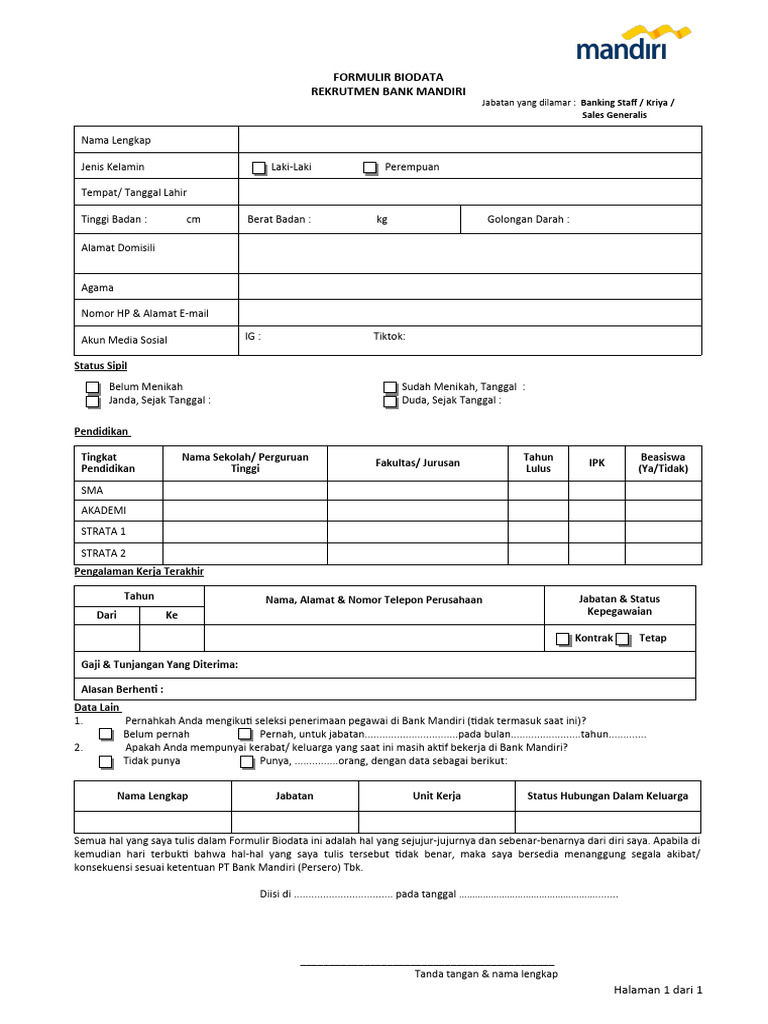 FORM BIODATA 1 Halaman | PDF