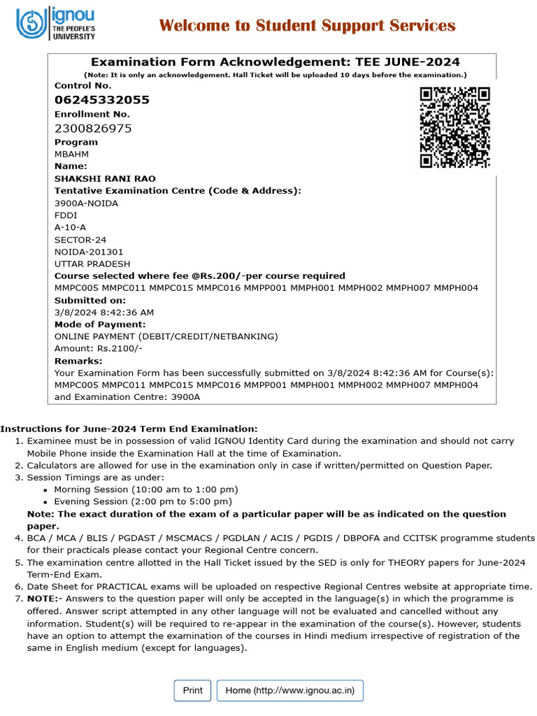 IGNOU__ Examination Form Acknowledgement | Download Free PDF | Banking ...