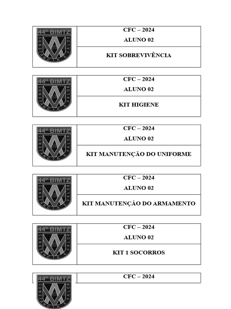 Kits de Manutenção CFC 2024 | PDF