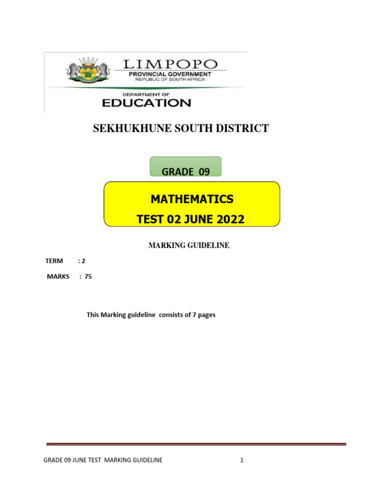 GR9 Maths Marking Guideline-1 - 240429 - 182702 | PDF | Mathematical Concepts | Mathematics
