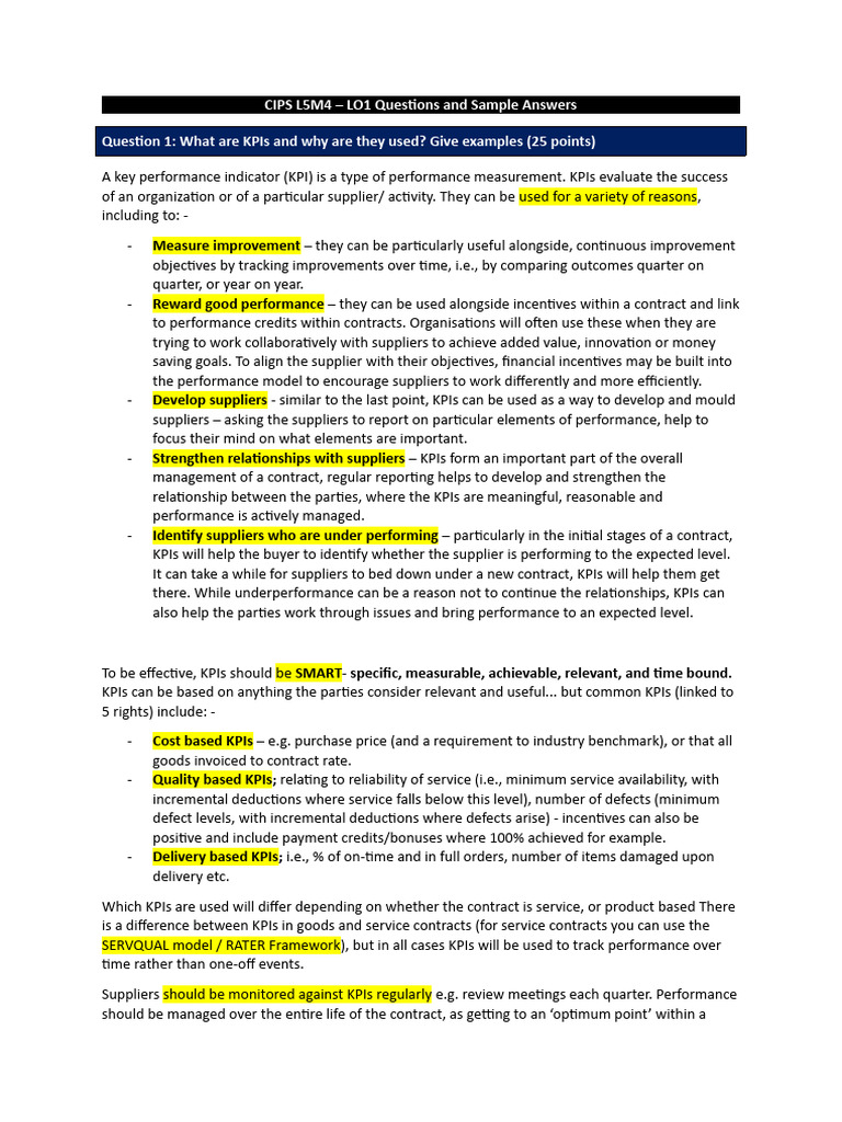 CIPS L5M4 - LO1 Questions and Sample Answers | PDF | Performance ...