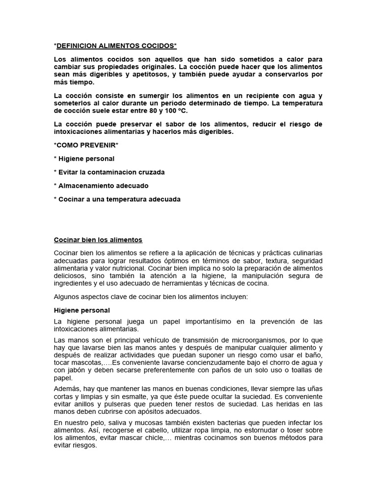 Cocinar Bien Los Alimentos ITC 1 | PDF | Alimentos | Fruta