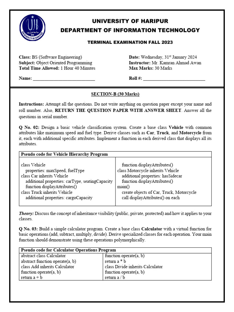 80 BSSE Subjective OOP | Download Free PDF | Class (Computer ... 80 BSSE Subjective OOP | Download Free PDF | Class (Computer ...
