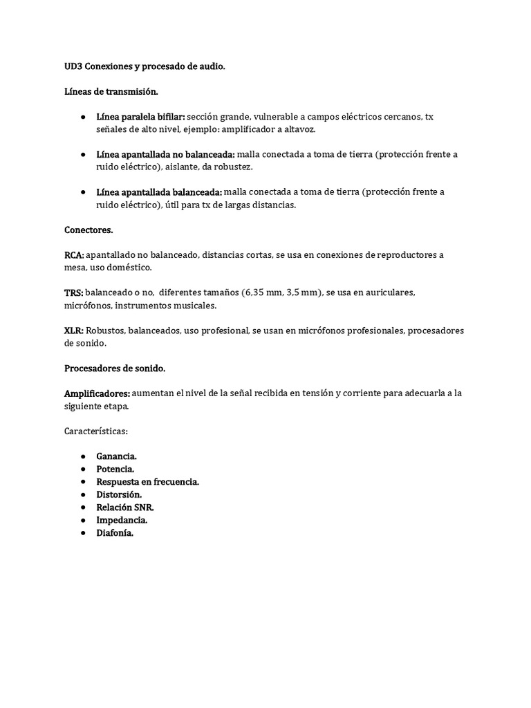 Resumen UD3 4 SPA | PDF | Altoparlante | Ingeniería de audio