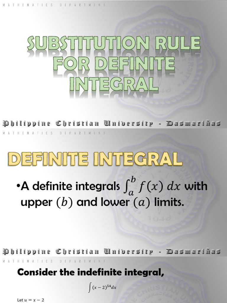 Substitution Rule For Definite Integral | PDF | Mathematical Relations | Mathematical Logic