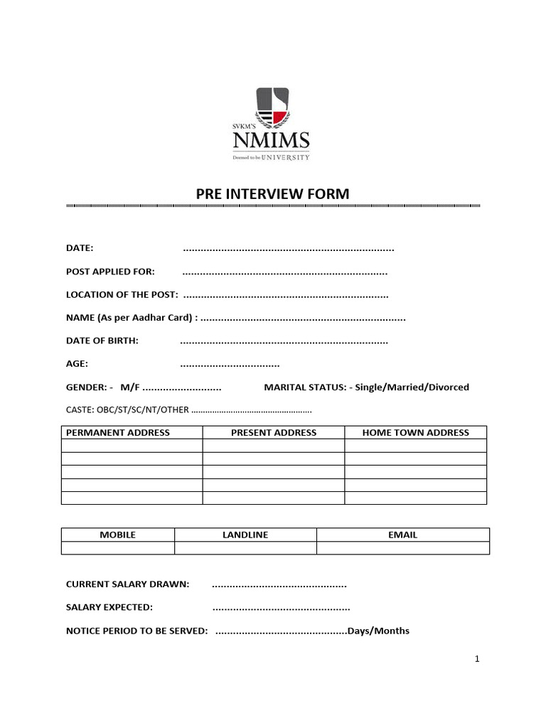 Pre Interview Form - Teaching Form | PDF | Doctor Of Philosophy ...