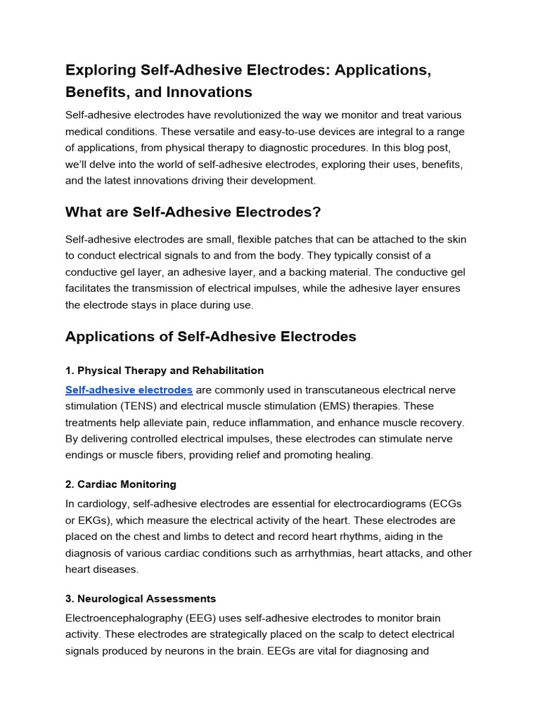 Self-Adhesive Electrodes: Uses & Benefits | PDF ...