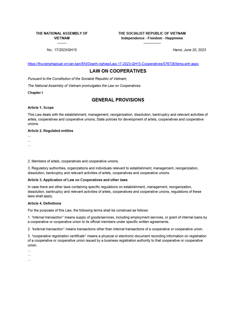 Law On Cooperatives 2023 | PDF | Cooperative | Insurance