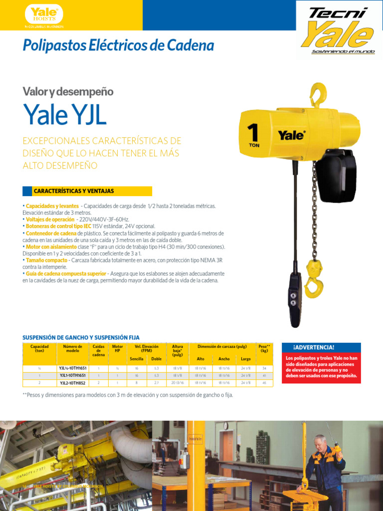 Ficha Tecnica Polipasto Electrico Yale Yjl | PDF | Vehículo de motor ...