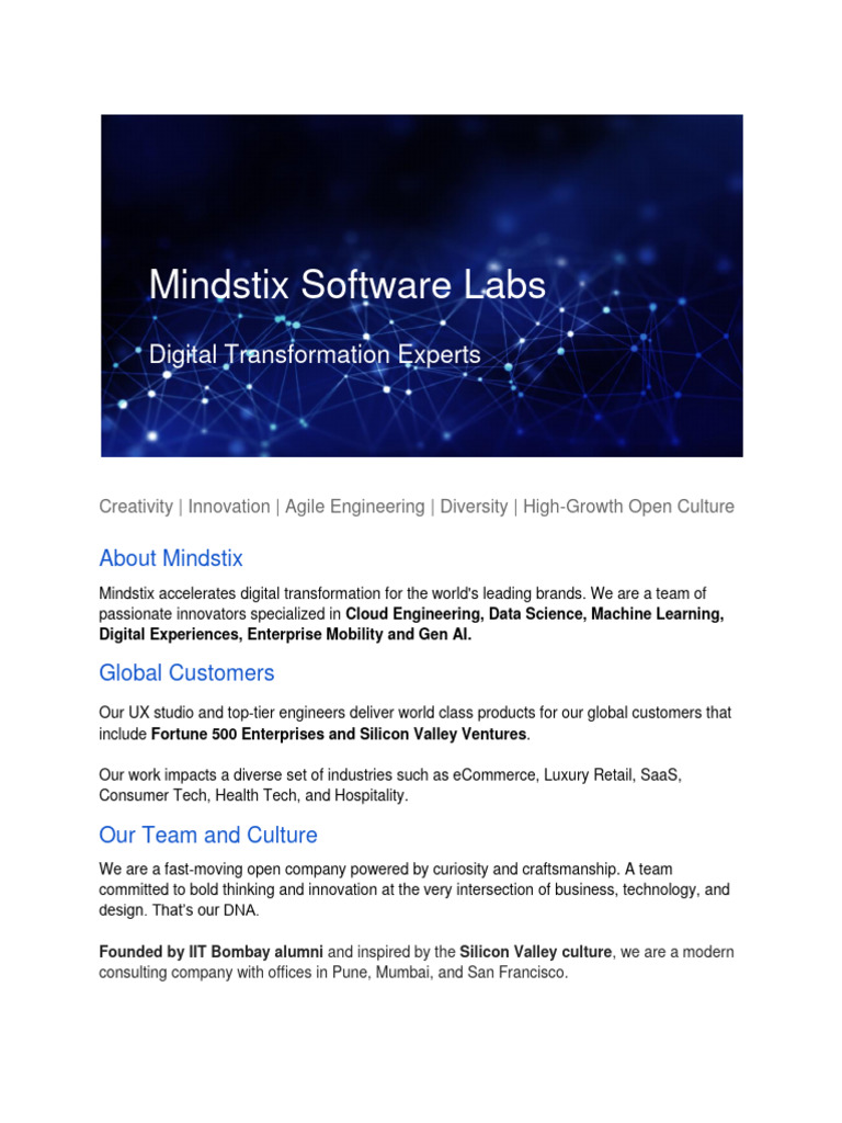 Mindstix - Job Description | PDF | Computer Programming | Cloud Computing