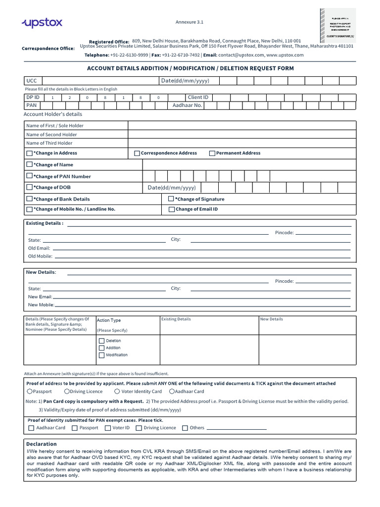 Account Modification Form | PDF | Identity Document | Applications Of ...