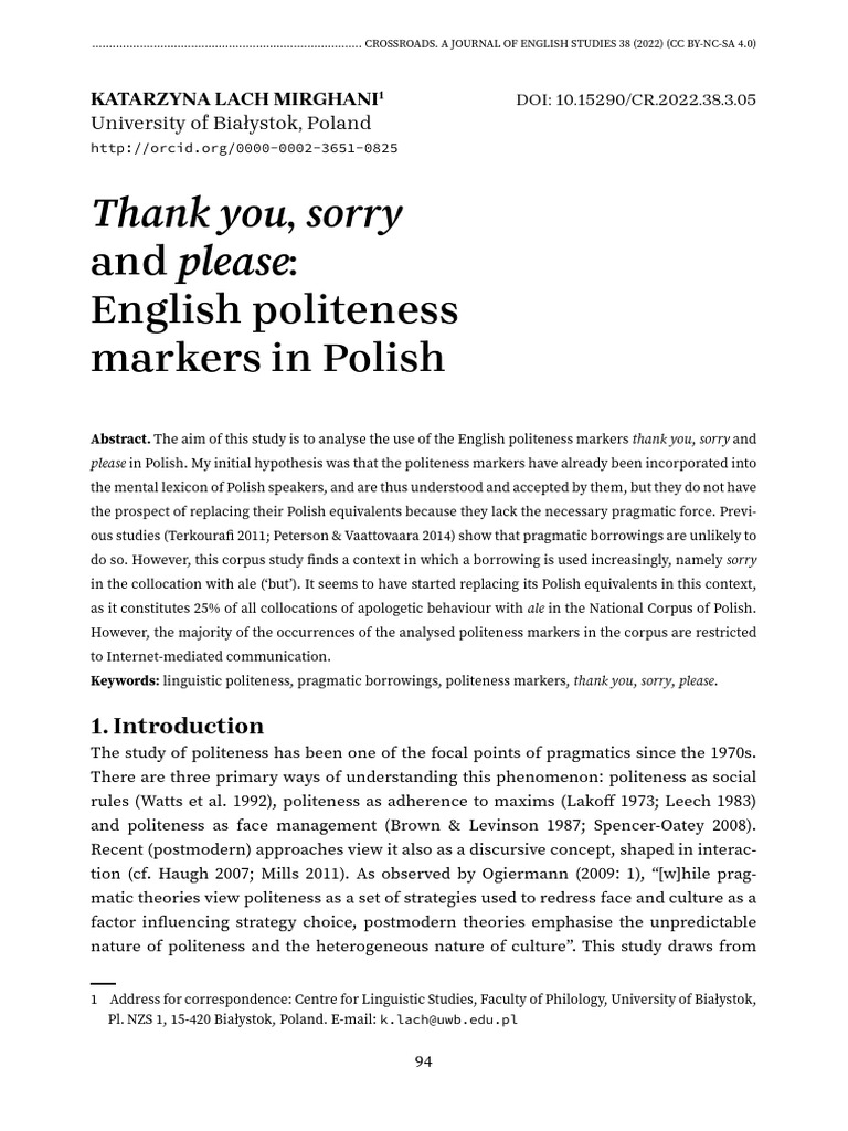 English Politeness Markers in Polish | PDF | Semiotics | Human ...