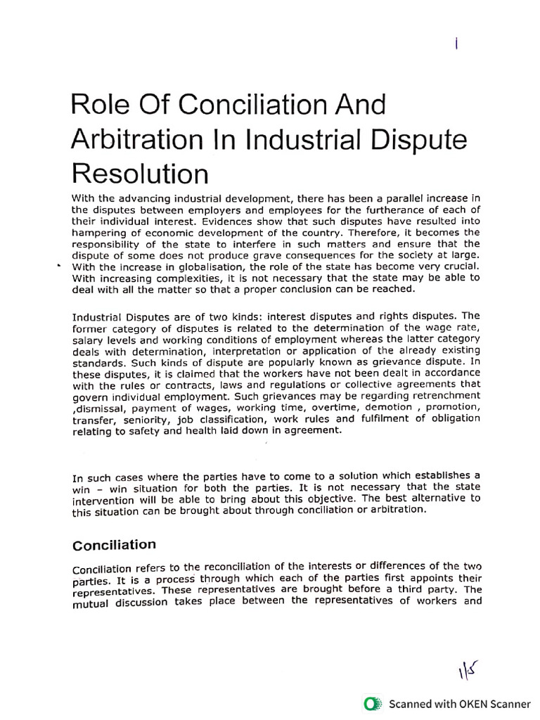 role of conciliation and Arbitration in industrial Dispute resolution | PDF