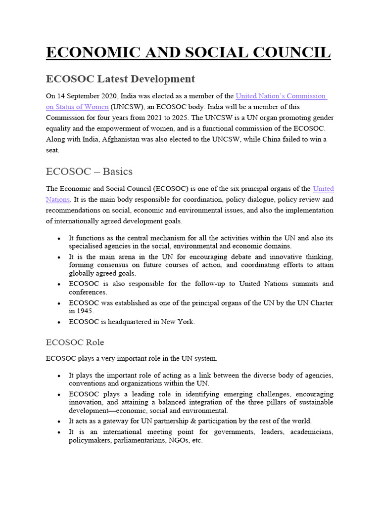 Economic and Social Council | PDF | United Nations | International ...
