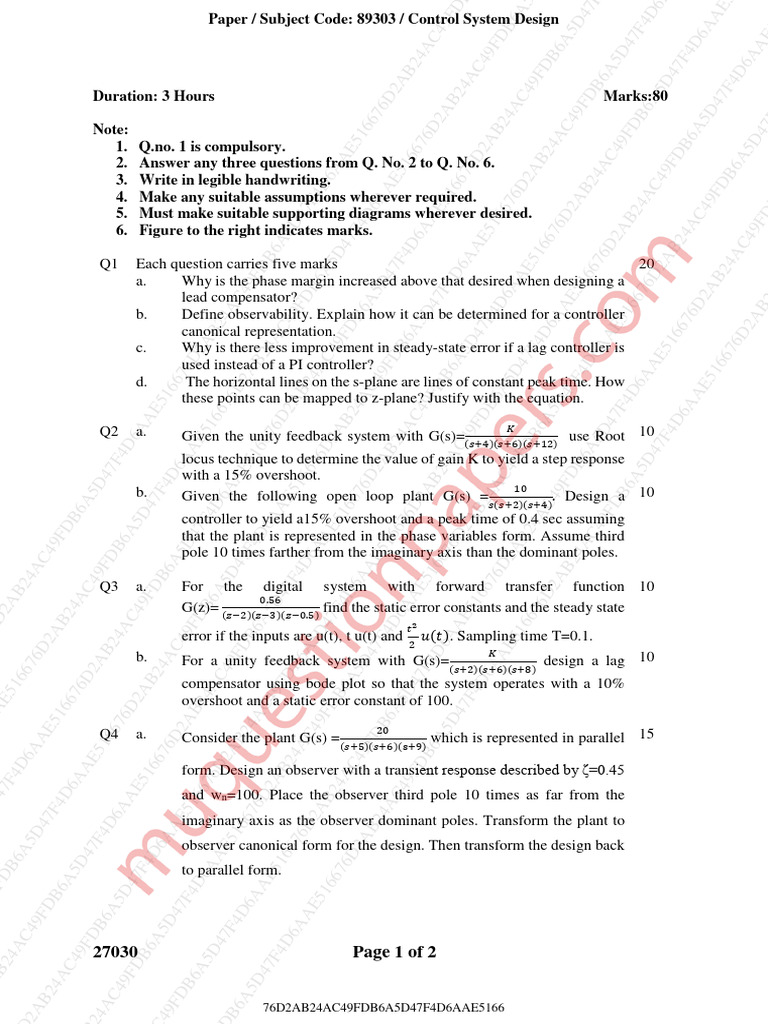 Be Electrical Engineering Semester 6 2023 May Control System Designrev 2019 C Scheme | PDF ...