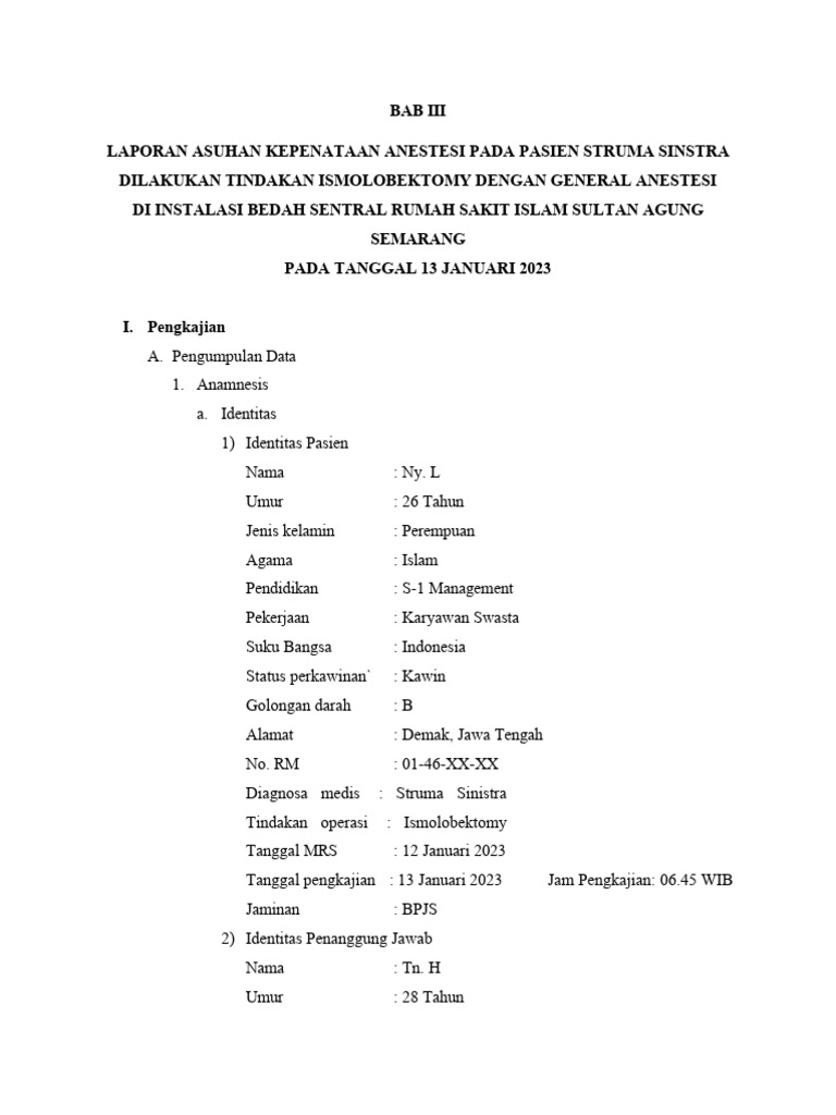 Asuhan Anestesi Ismolobektomi Struma | PDF