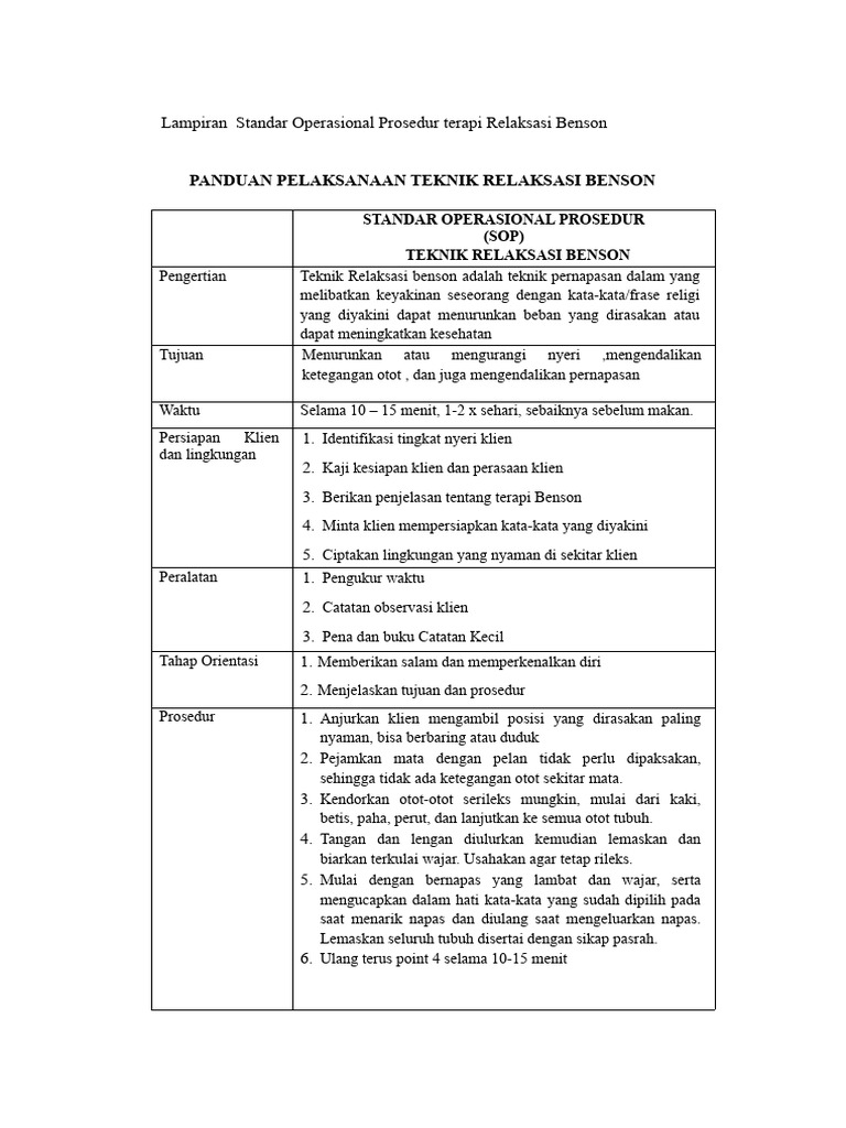 SOP Terapi Relaksasi Benson | PDF