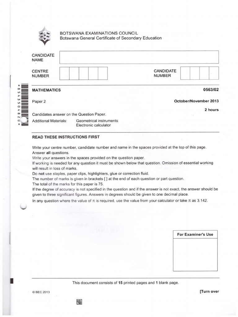 Bgse Maths Pp2 2013 | PDF