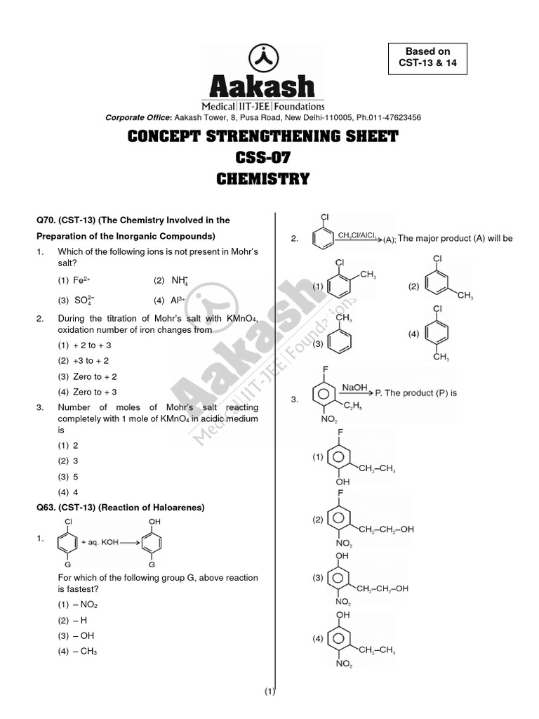 Concept Strengthening Sheet (CSS-07) Based On CST-13 & 14) - Chemistry | PDF | Conformational ...
