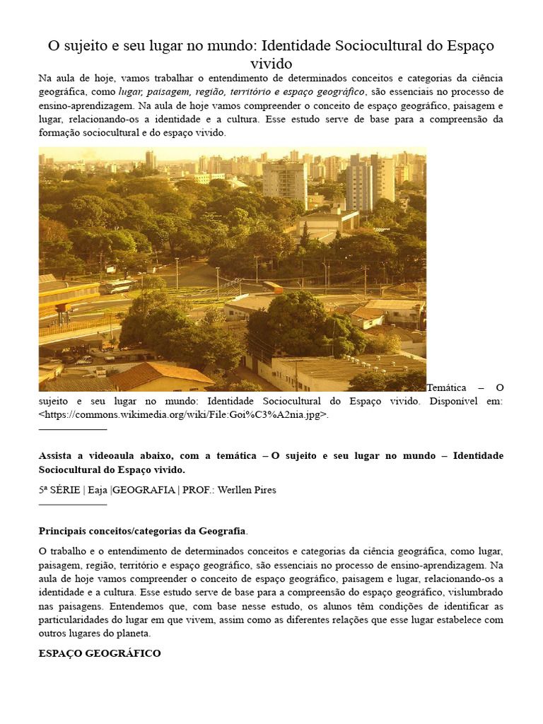Georafia Sujeito e Seu Lugar | PDF | Paisagem | Geografia