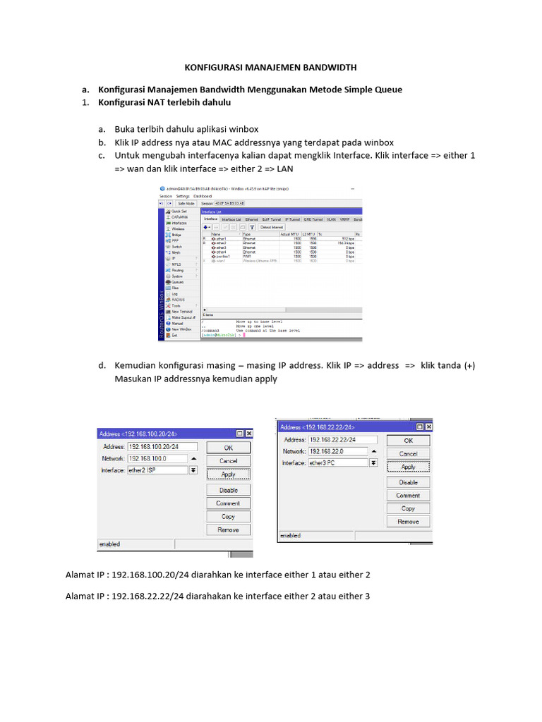 KONFIGURASI Manajemen Bandwidth Mengggunakan Metode Queue Tree, Share Dan Up To | PDF | Komputer