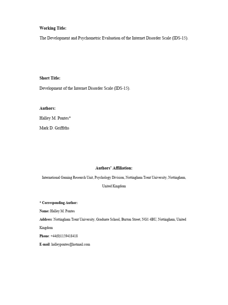 IDS15 Scoring | PDF | Validity (Statistics) | Mental Disorder