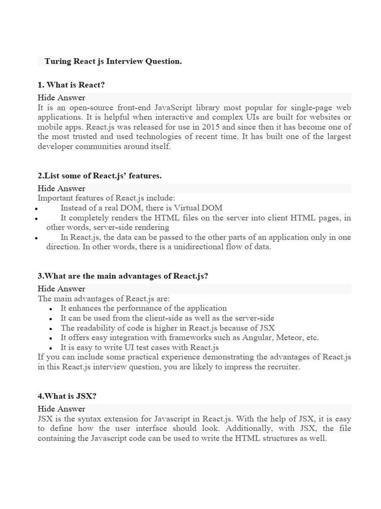 React Interview | PDF | Java Script | Document Object Model React Interview | PDF | Java Script | Document Object Model