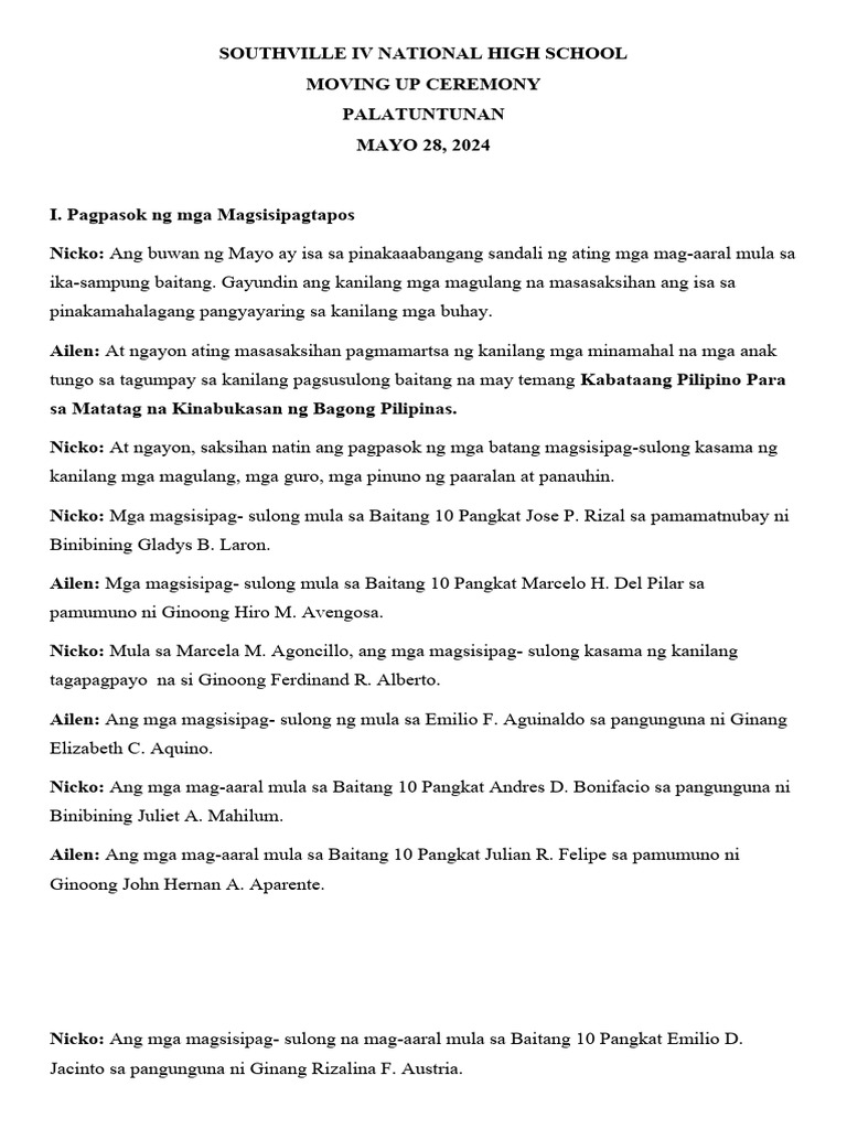 Moving Up Script Tagalog | PDF