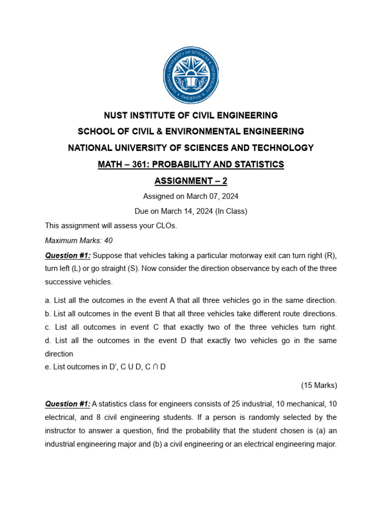 Math 361 Assignment #2 | PDF | Probability | Engineering