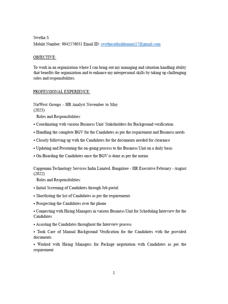 Swetha CV (2023) | PDF | Recruitment | Business