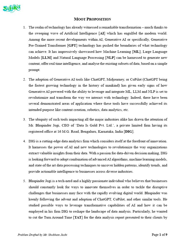 Moot Proposition For National Moot and Mediation Competition | PDF | Artificial Intelligence ...