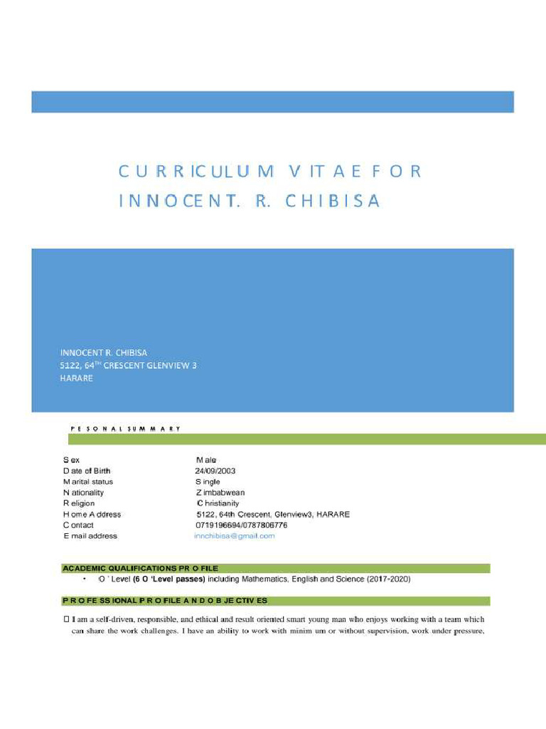 Innocent R. Chibisa CV | PDF
