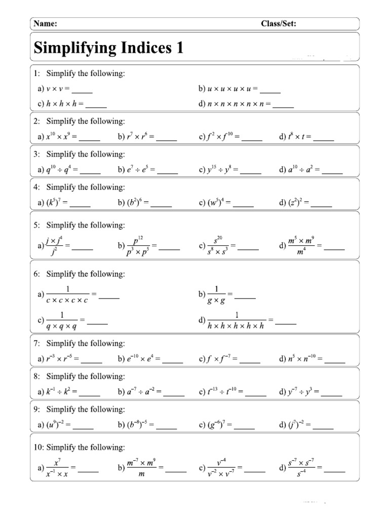 Simplifying Indices 1 HW | PDF