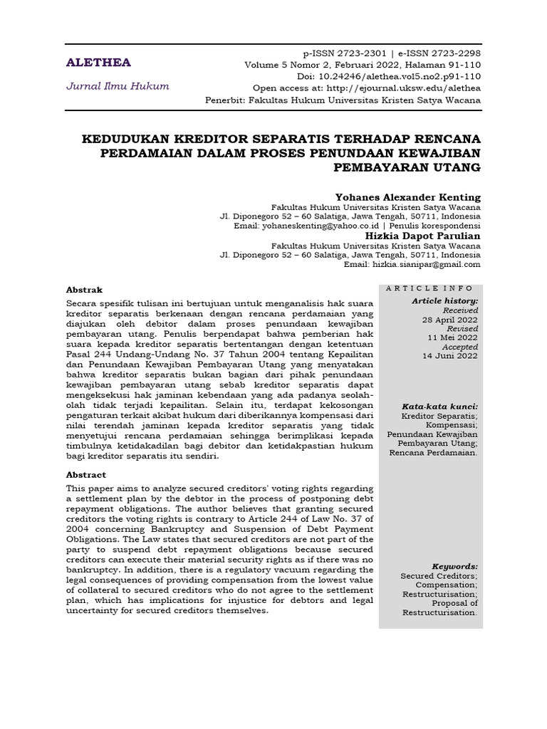 Kreditor Separatis dan Rencana Perdamaian | PDF | Pengelolaan Keuangan ...