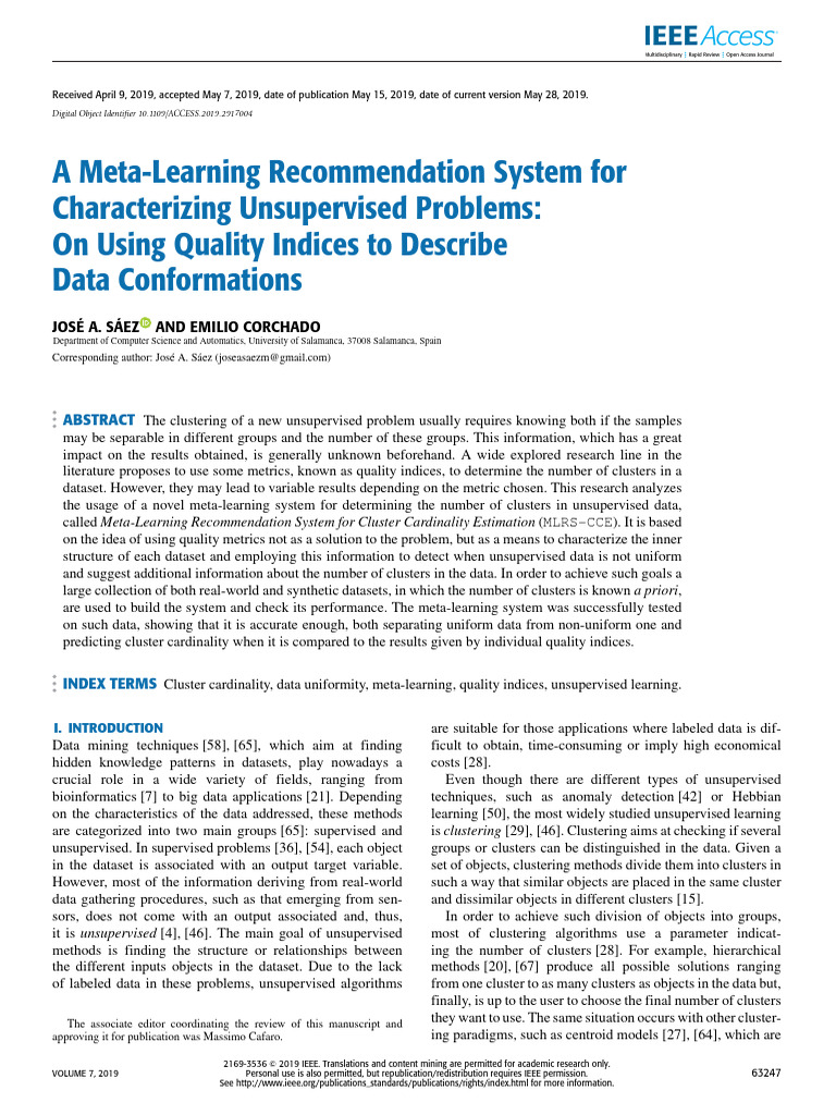 Meta-Learning System for Cluster Estimation | PDF | Cluster Analysis | Data
