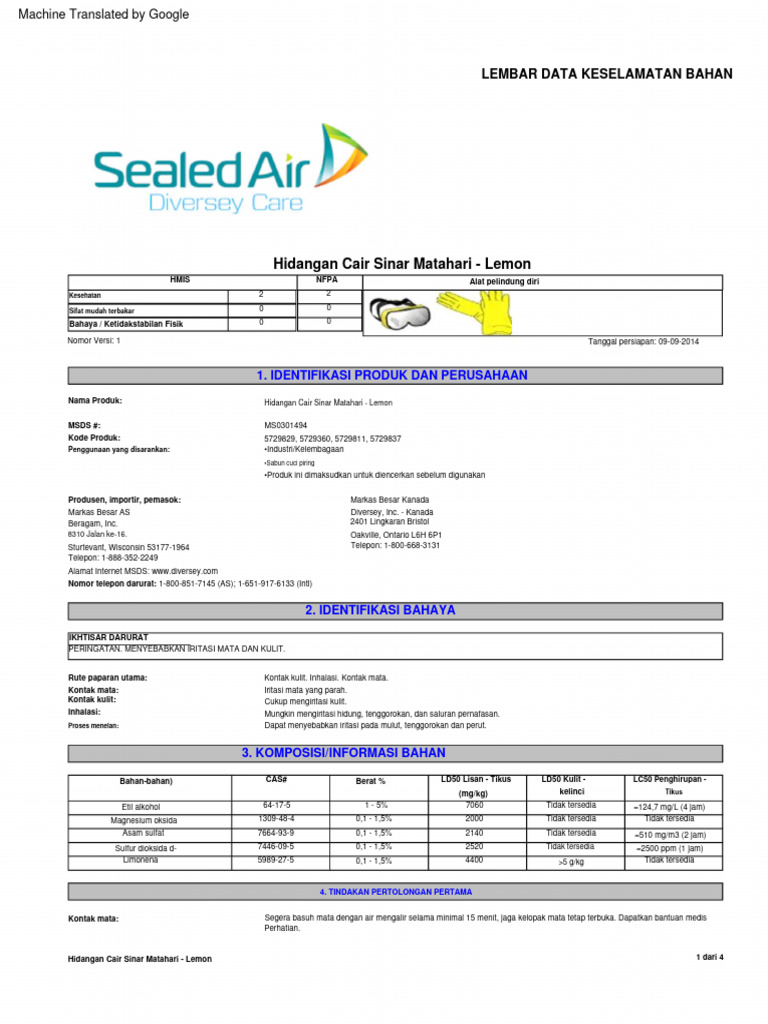 MSDS Sunlight | PDF