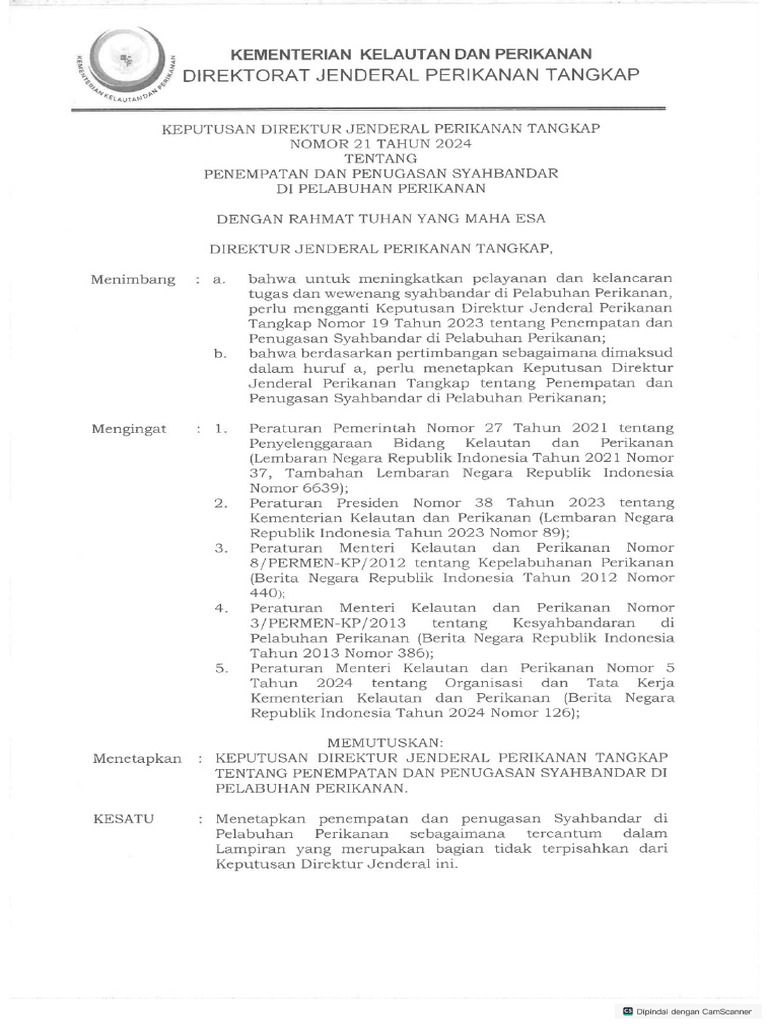Kepdirjen 21 Tahun 2024 Penempatan Dan Penugasan Syahbandar Di PP ...