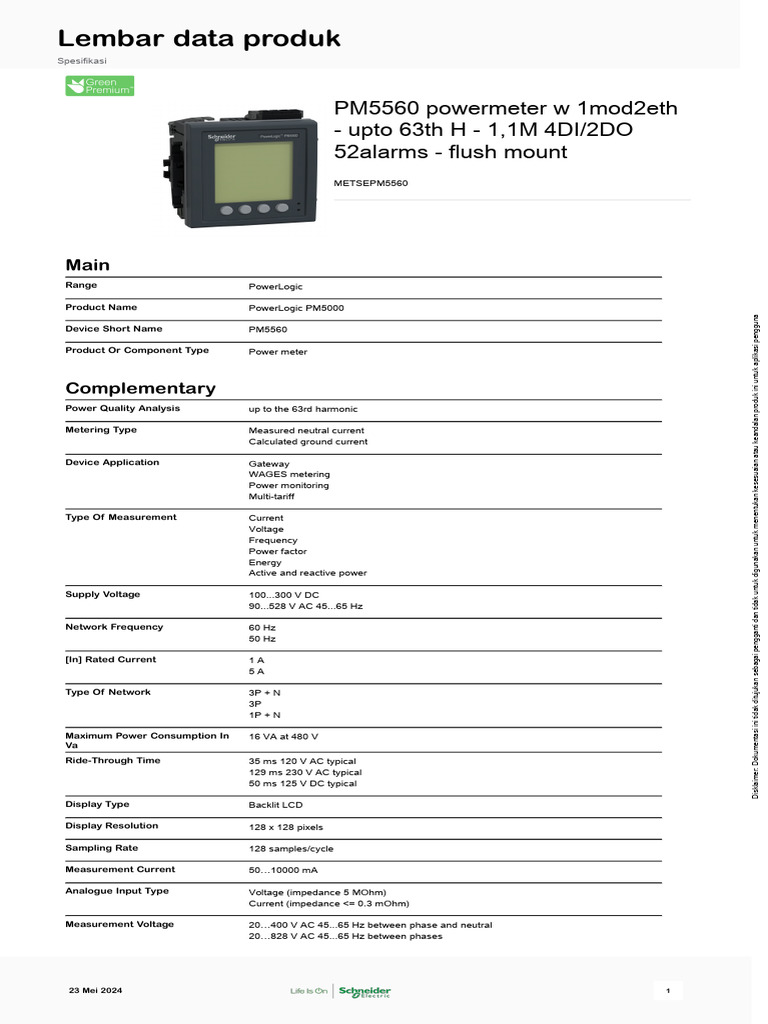 Schneider Electric - PowerLogic-PM5000-Power-Meters - METSEPM5560 | PDF ...