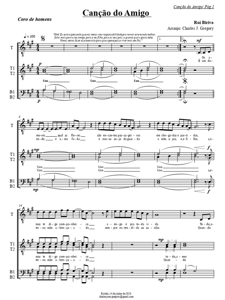 Canção do Amigo (Rui Biriva) - Coro de homens 1 | PDF