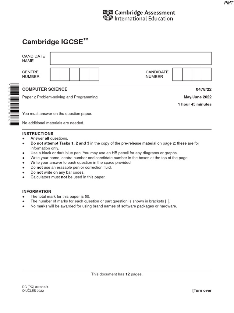 June 2022 (v2) QP - Paper 2 CAIE Computer Science GCSE | PDF ...