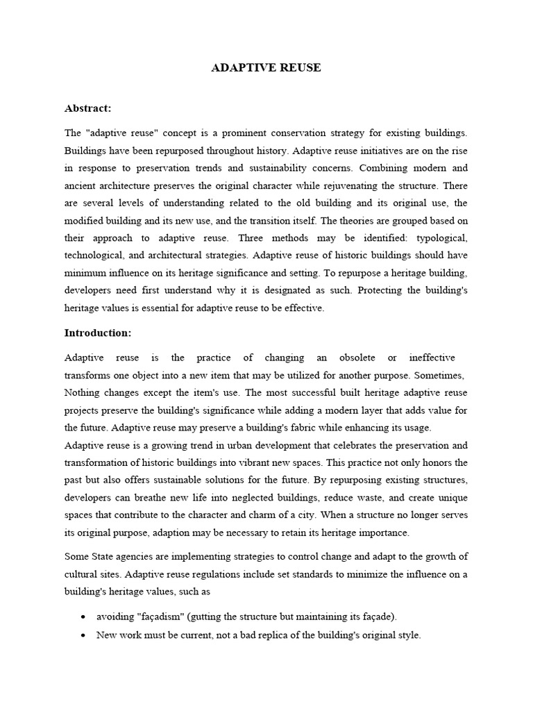 Adaptive Reuse | PDF | Sustainability | Reuse