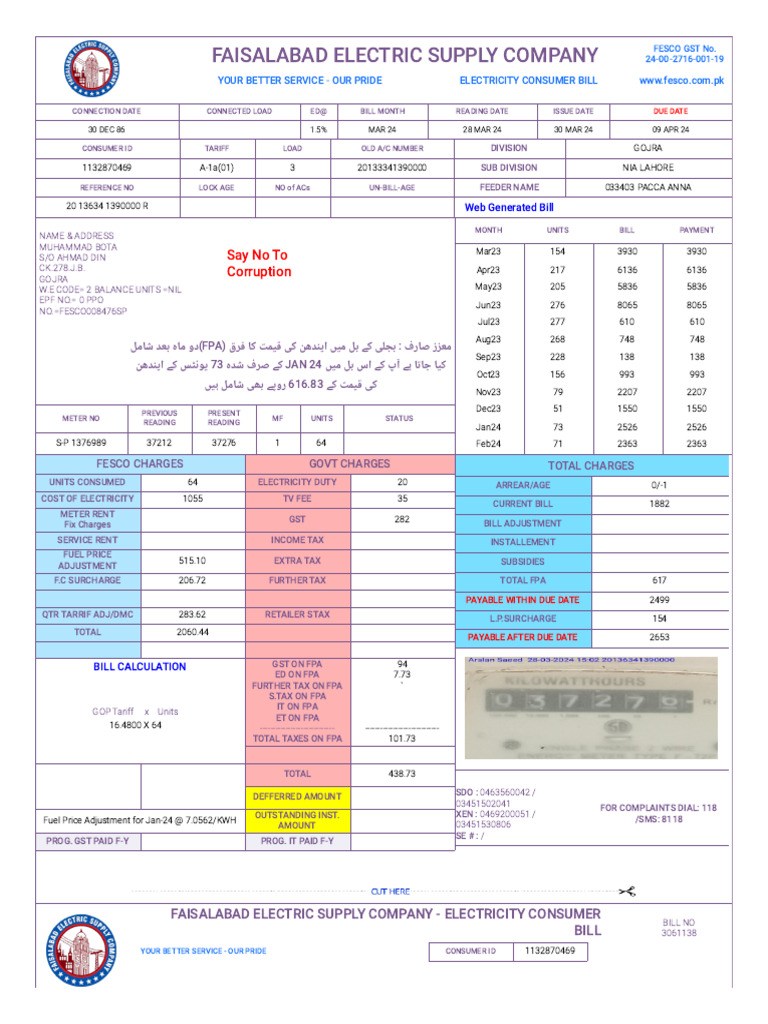 Fesco Online Bill | PDF