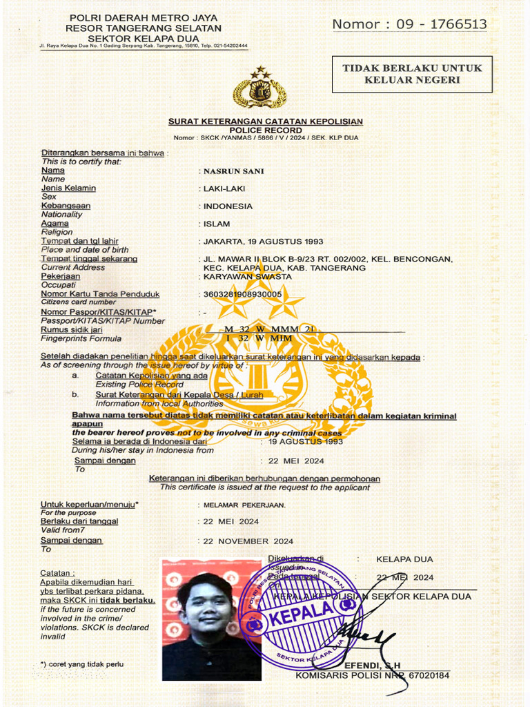 SKCK Tangerang Selatan Kelapa Dua | PDF