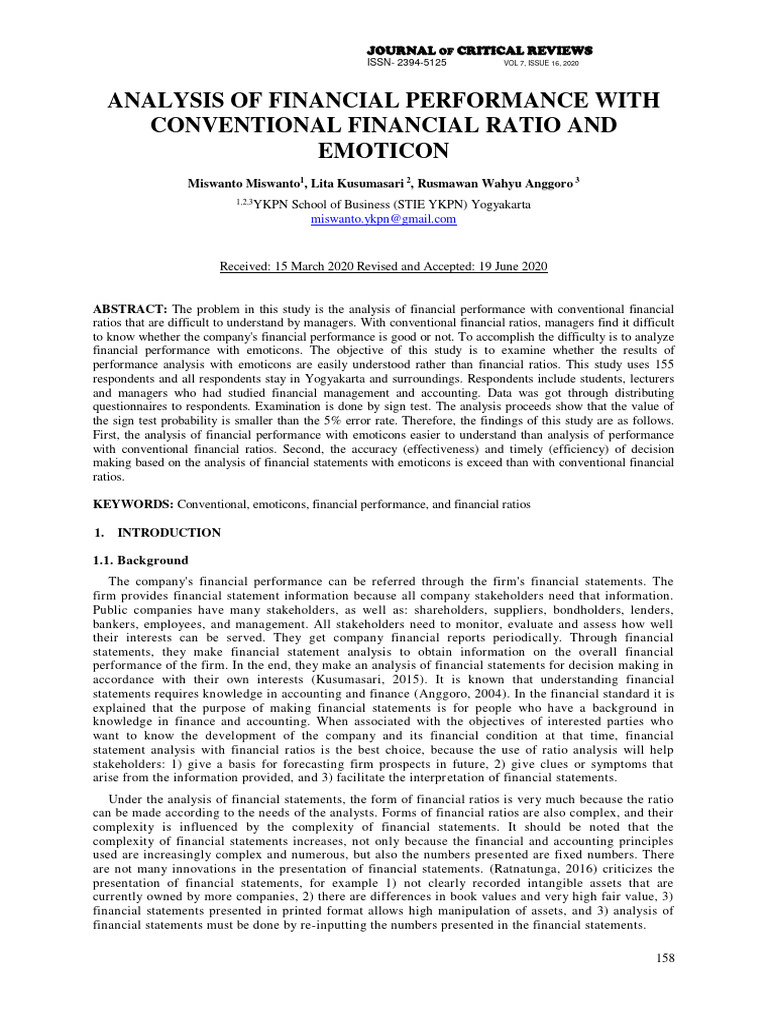 Analysis of Financial Performance With Conventional Financial Ratio and ...