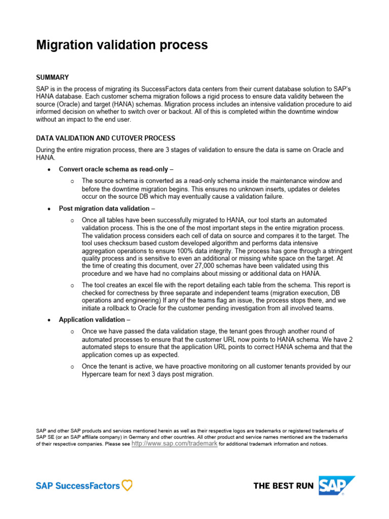 HANA Migration Validation Process | PDF | Database Schema | Databases
